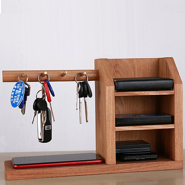 Simple desktop wooden storage box copper key hook - FeelGift Simple desktop wooden storage box copper key hook - FeelGift